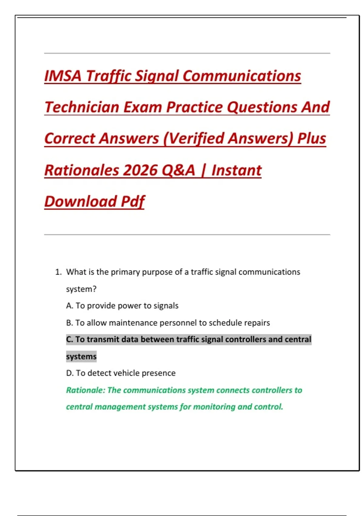 IMSA Traffic Signal Communications Technician Exam Practice Questions ...