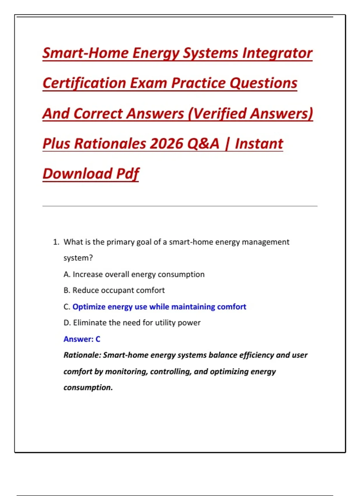 Smart-Home Energy Systems Integrator Certification Exam Practice ...