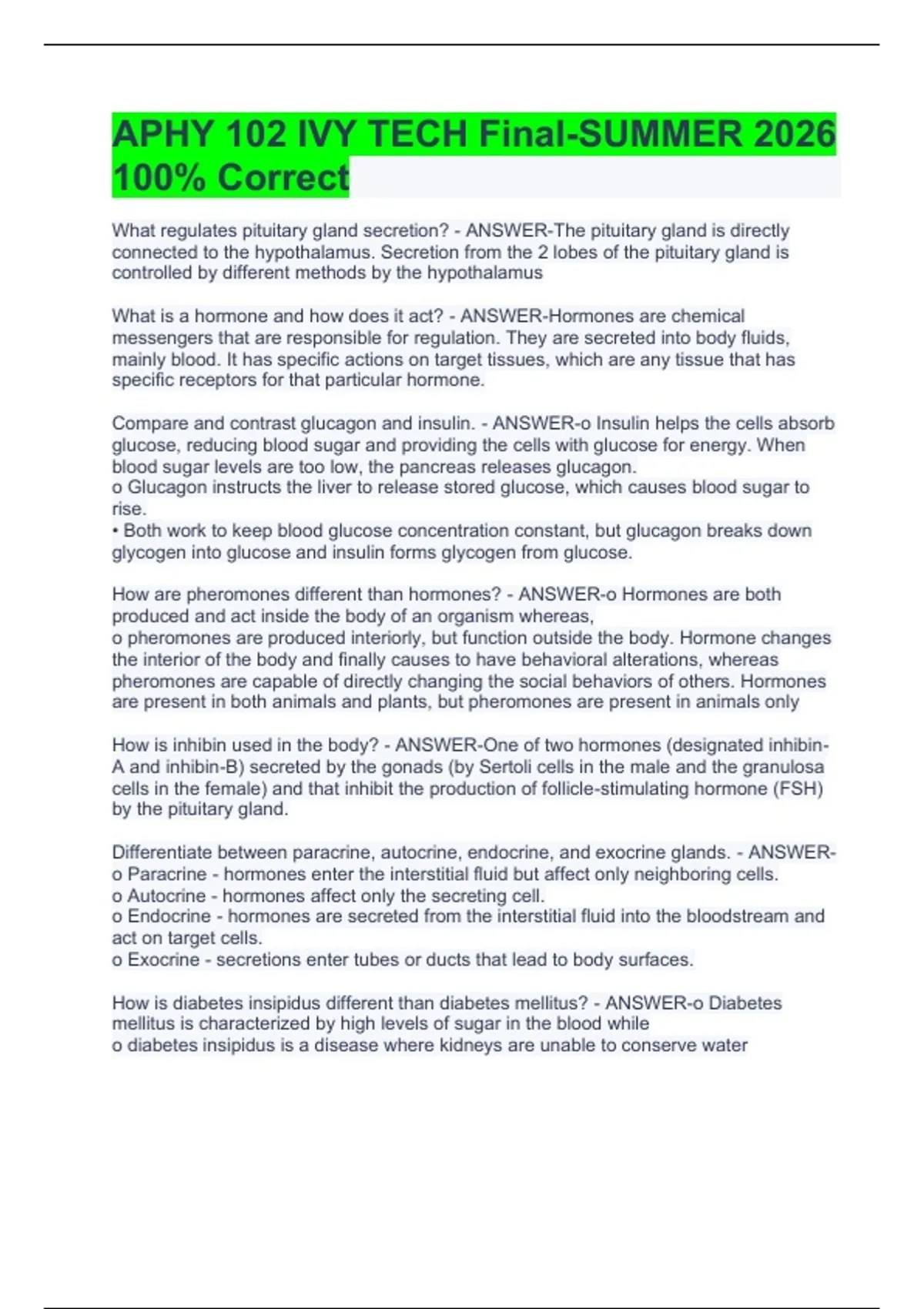 APHY 102 – Anatomy and Physiology II, Ivy Tech Community College ...