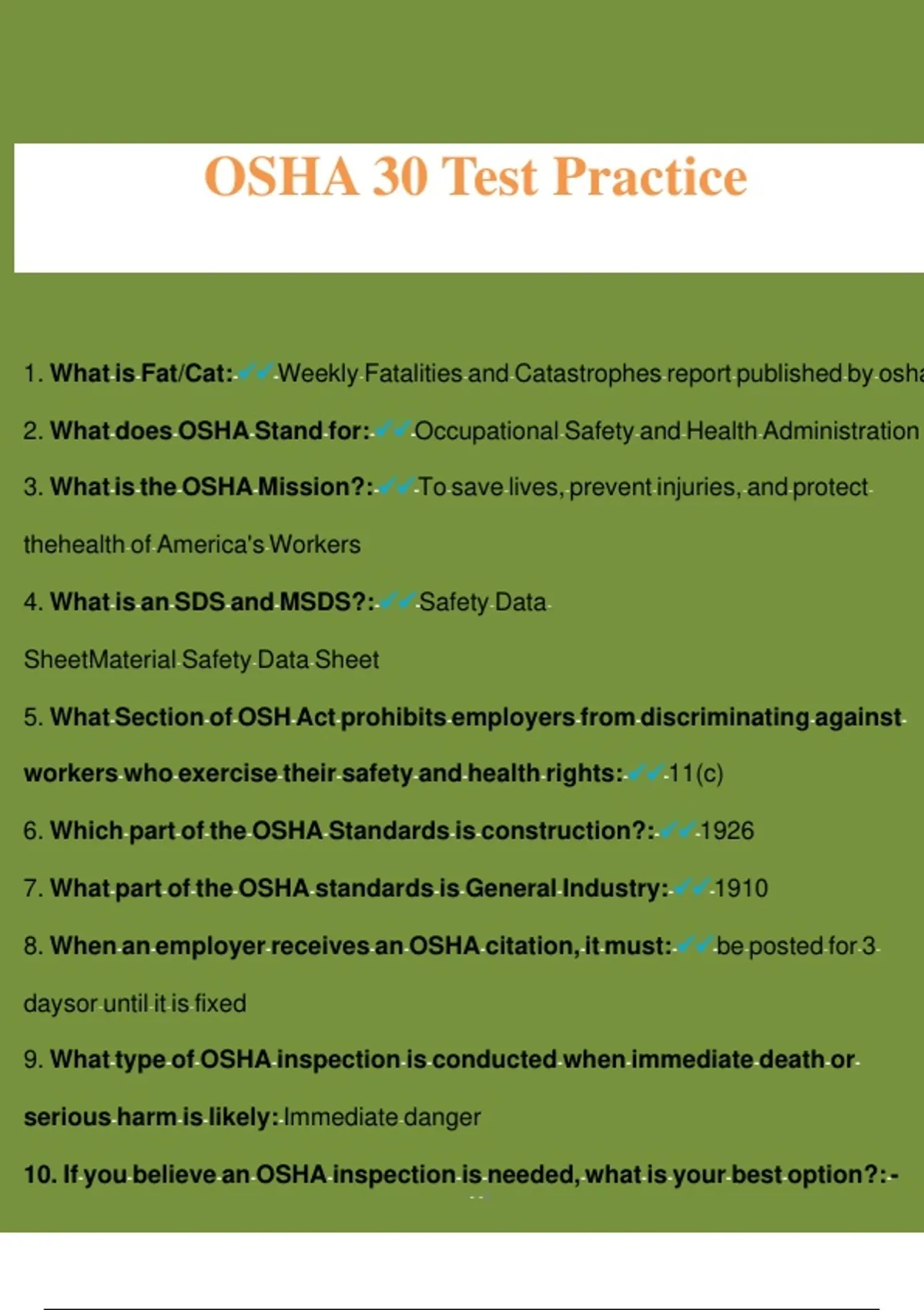 OSHA 30 Practice Test Questions & Answers – Safety & Health Training ...
