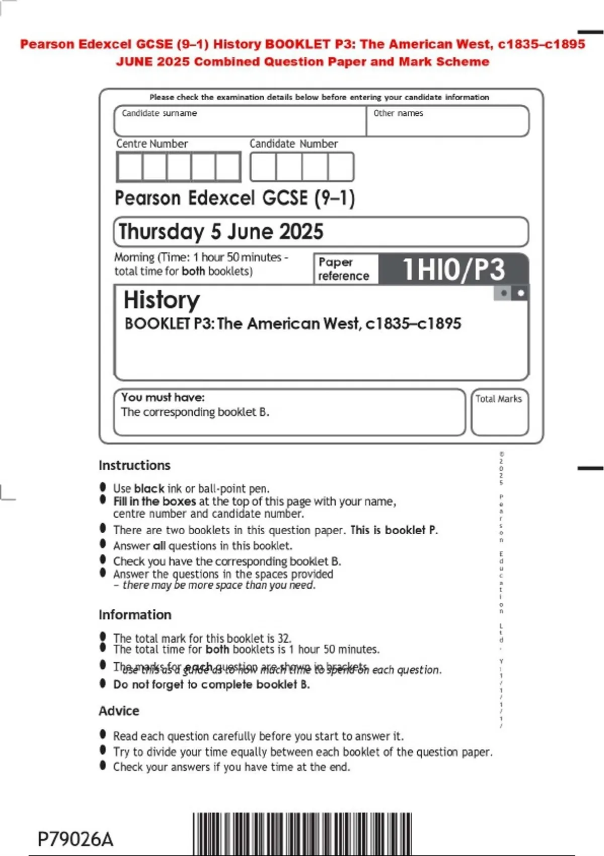 Pearson Edexcel GCSE (9–1) History BOOKLET P3: The American West, c1835 ...