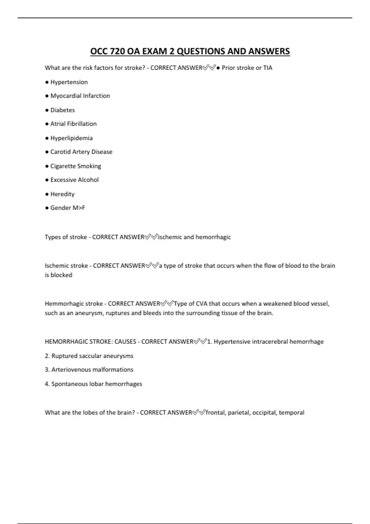 OCC 720 OA EXAM 2 QUESTIONS AND ANSWERS. - OCC 720 OA - Stuvia UK