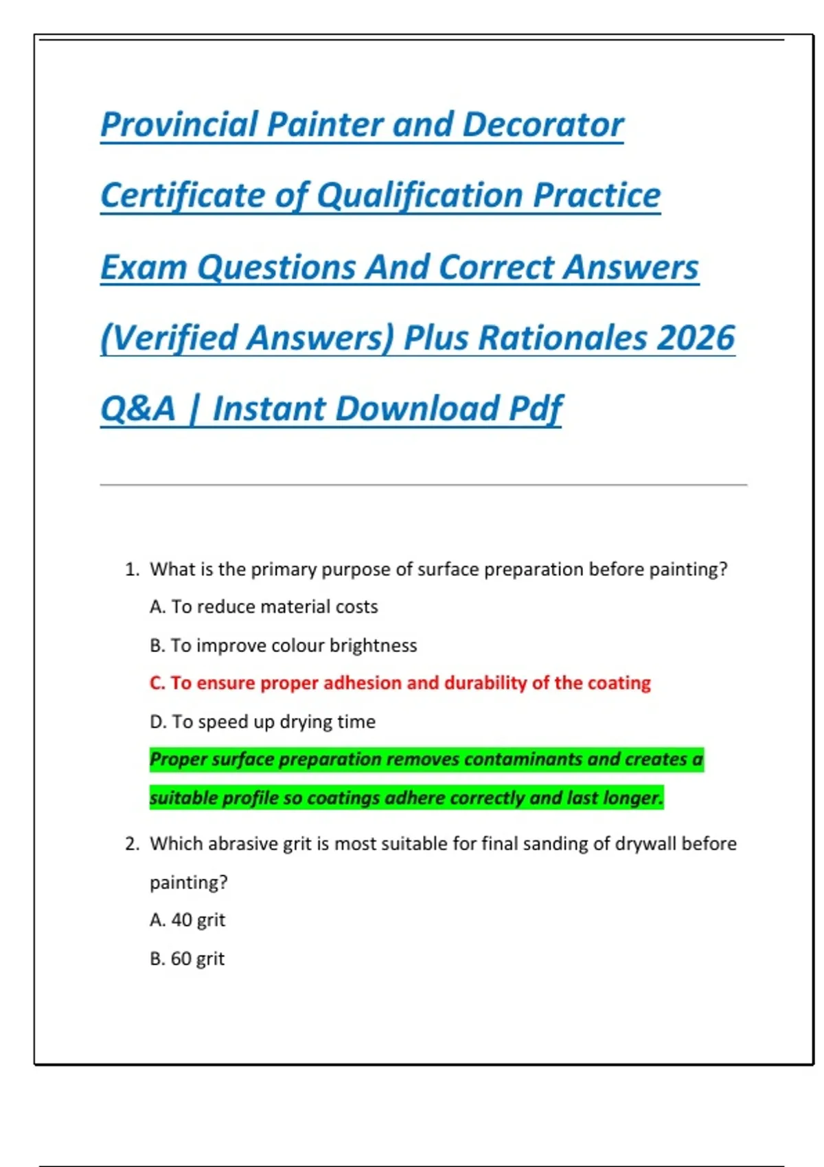 Provincial Painter and Decorator Certificate of Qualification Practice ...
