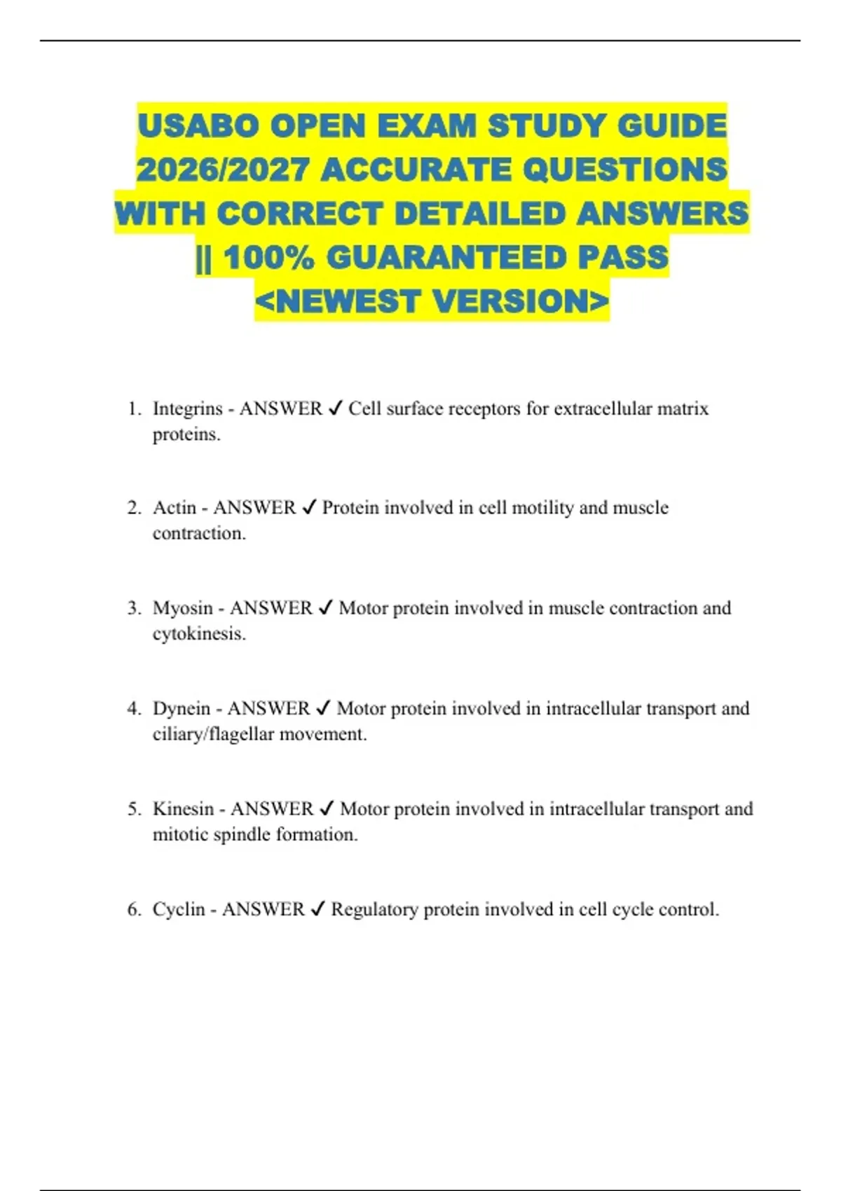 USABO OPEN EXAM STUDY GUIDE 2026/2027 ACCURATE QUESTIONS WITH CORRECT ...