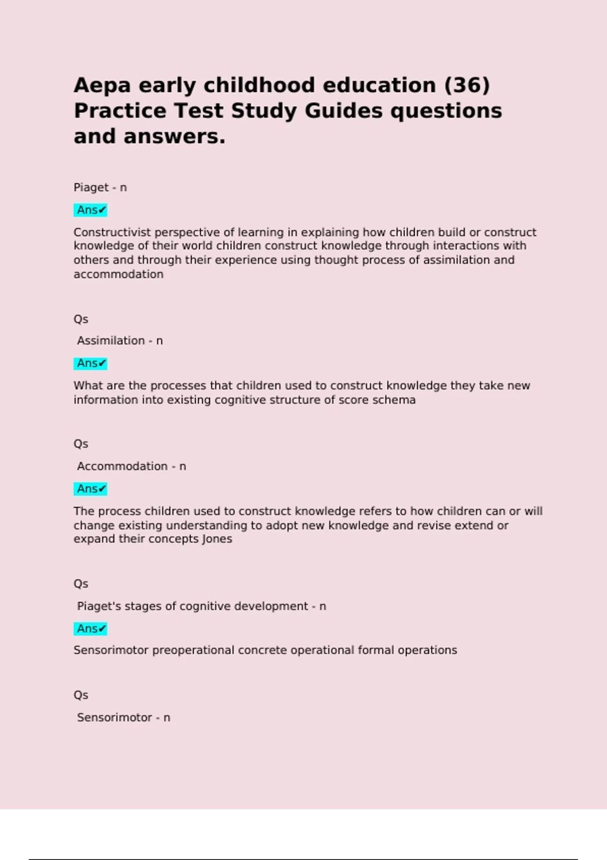 Aepa early childhood education (36) Practice Test Study Guides ...