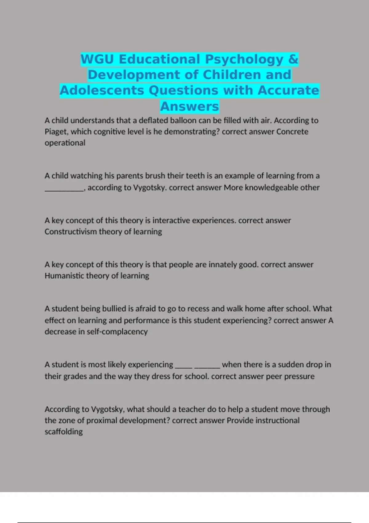 WGU Educational Psychology & Development of Children and Adolescents ...