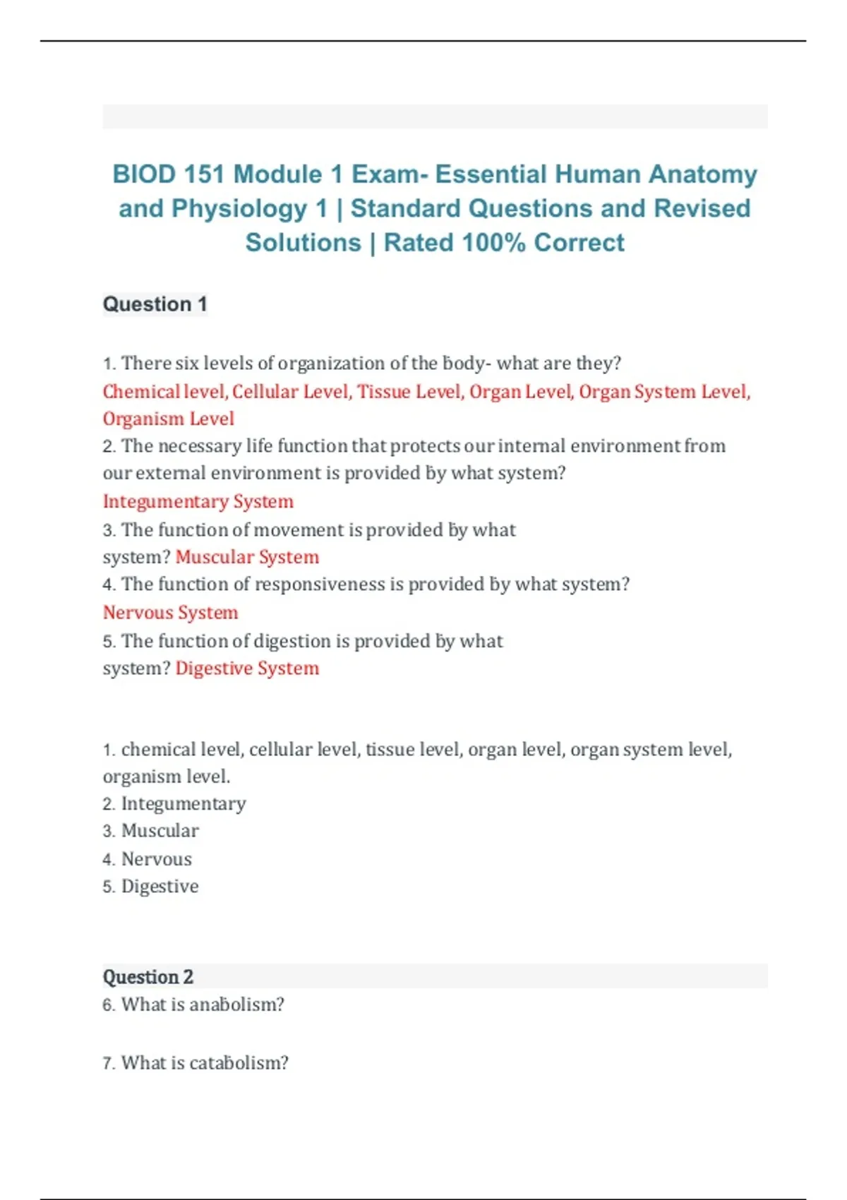 BIOD 151 Module 1 Exam – Essential Human Anatomy and Physiology I – Portage Learning – 2026/2027 ...
