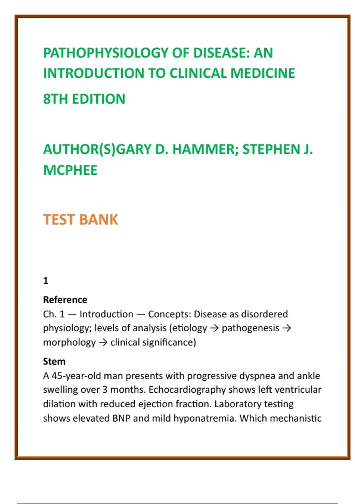Pathophysiology of Disease Test Bank (8th Ed) | Hammer & McPhee ...