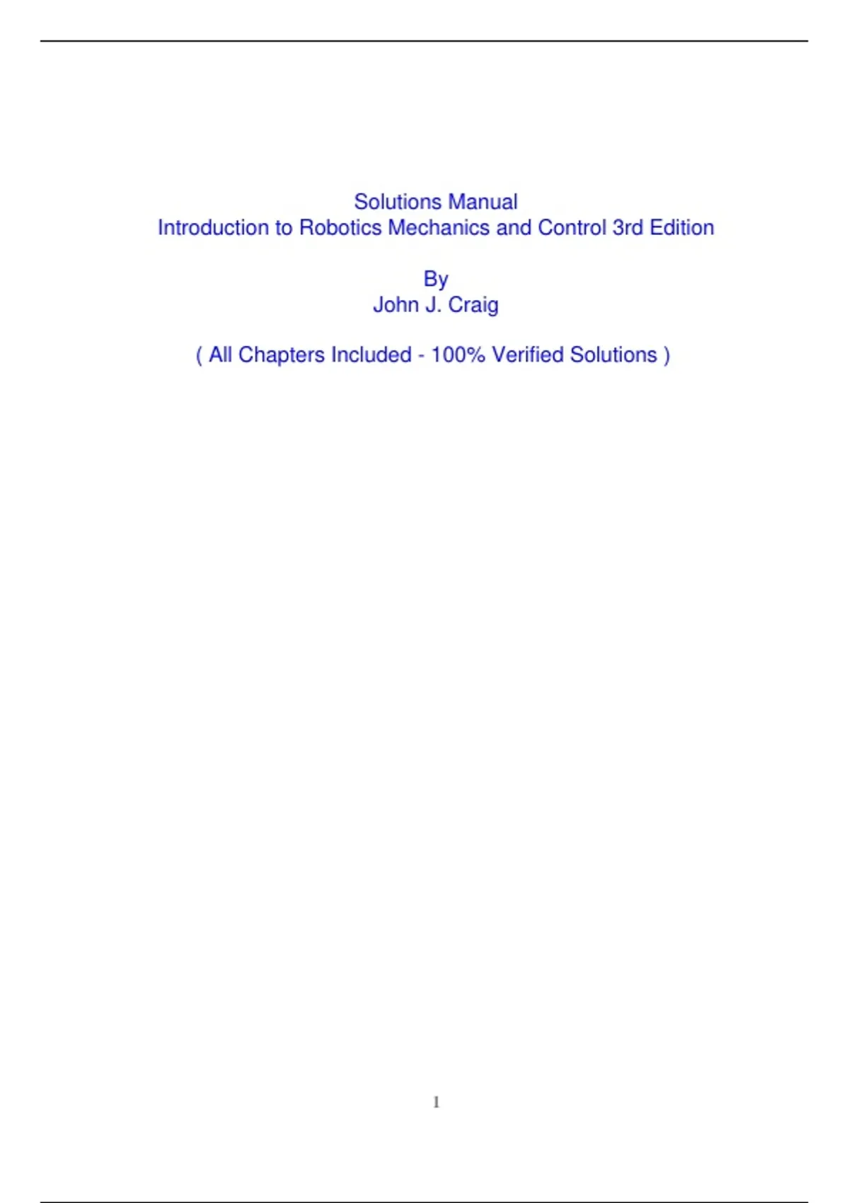Solutions Manual Introduction to Robotics Mechanics and Control 3rd ...