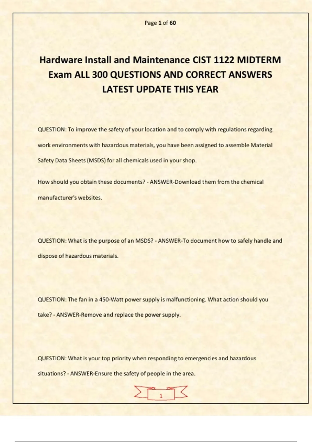 CIST 1122 Hardware Install and Maintenance MIDTERM Exam &FINAL - Stuvia SA