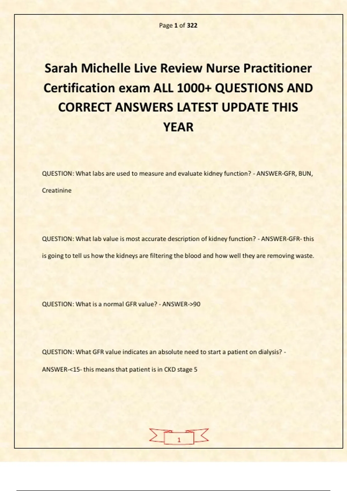 Sarah Michelle Live Review Nurse Practitioner Certification exam ALL ...