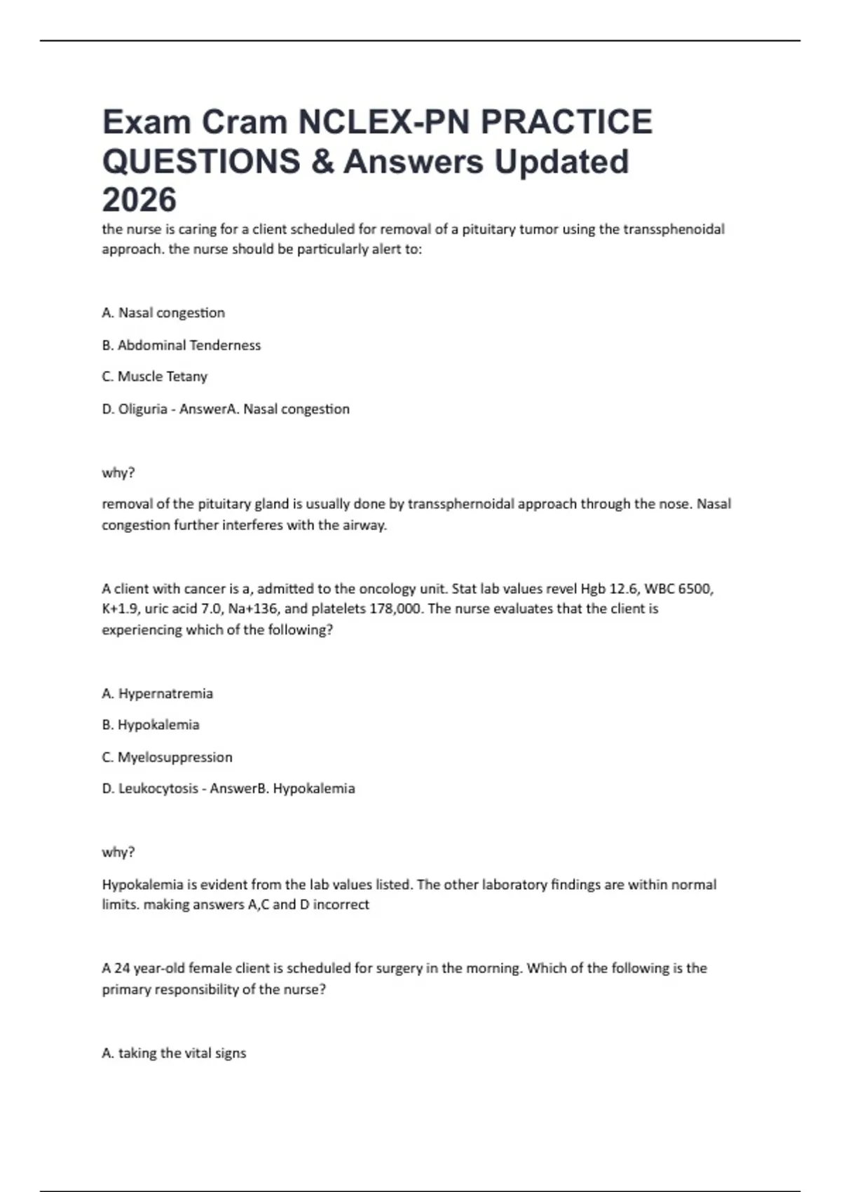 Exam Cram NCLEX-PN PRACTICE QUESTIONS & Answers Updated 2026 - CPN ...