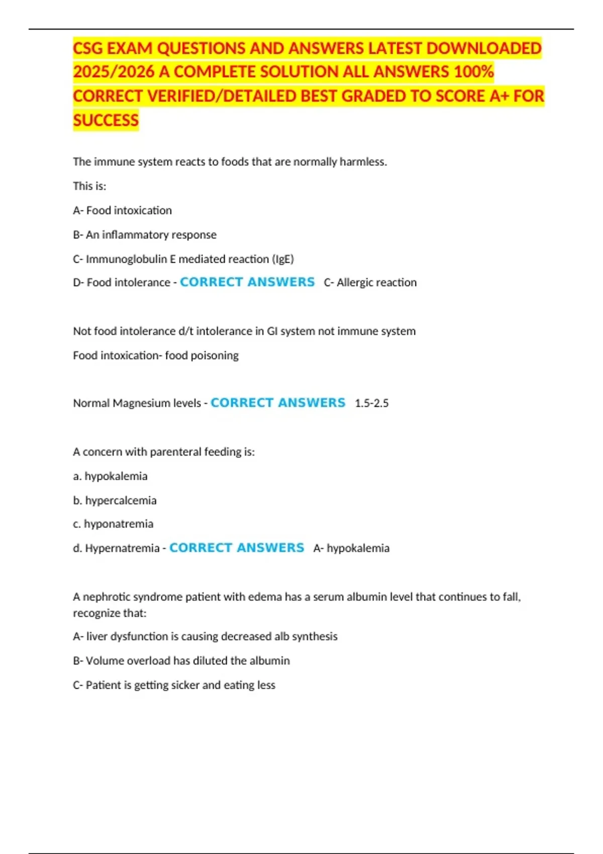 CSG EXAM QUESTIONS AND ANSWERS LATEST DOWNLOADED 2025/2026 A COMPLETE ...