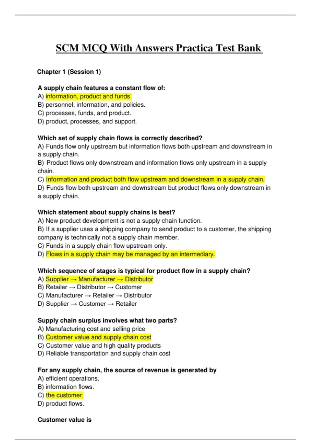 SCM MCQ with Answers — Practical Test Bank — Complete 100% A+ Guide ...