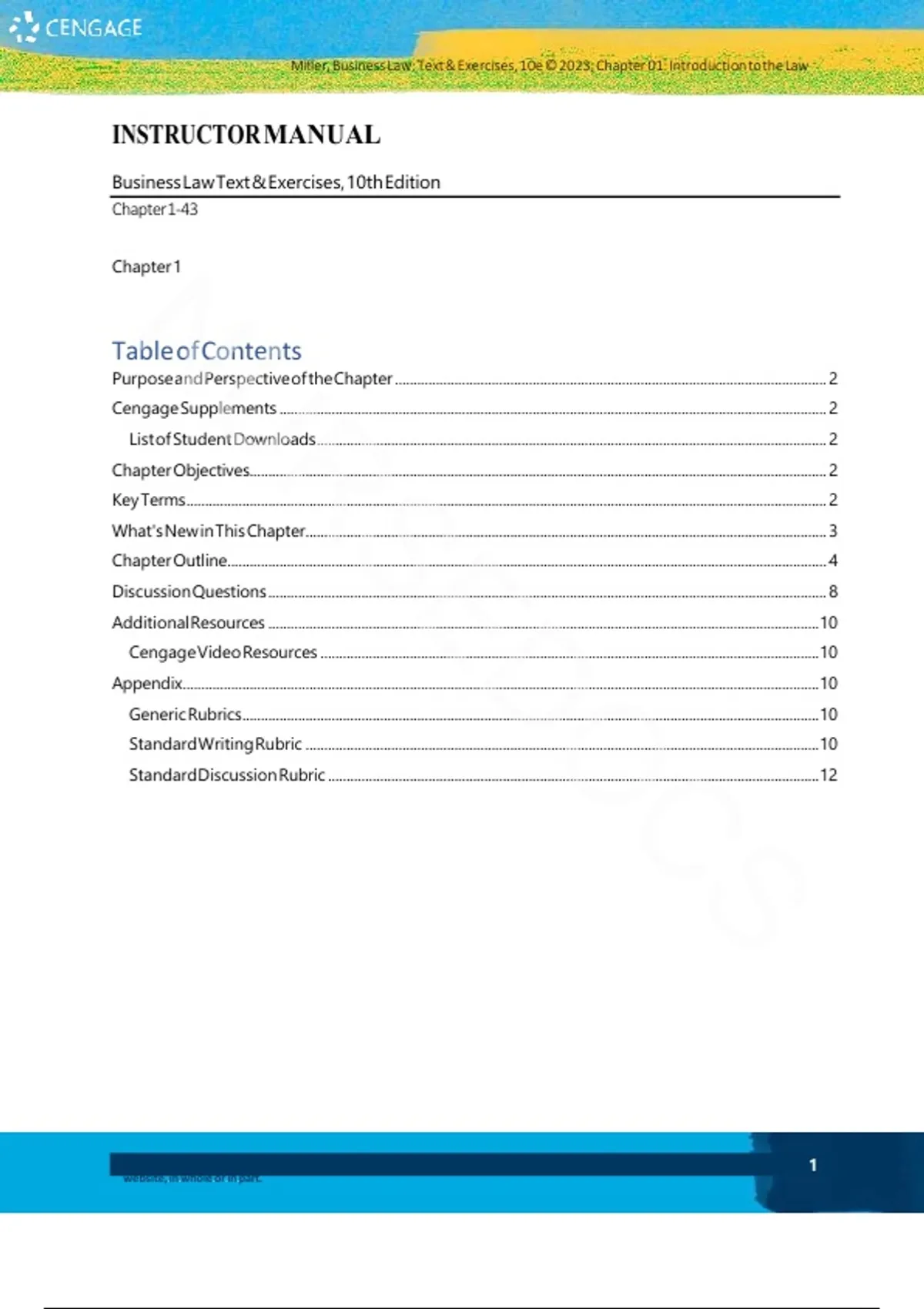 Solution Manual for Business Law Text & Exercises 10th Edition ...