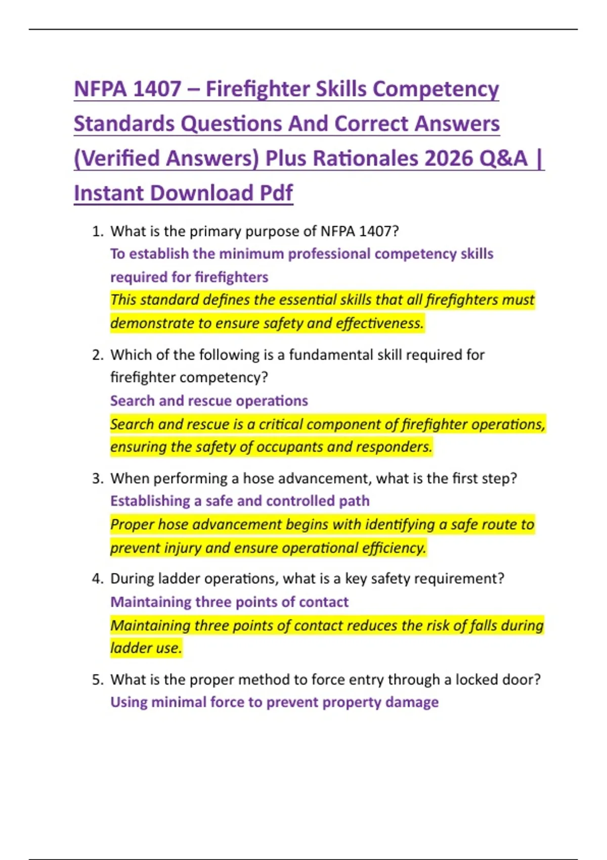 NFPA 1407 – Firefighter Skills Competency Standards Questions And ...