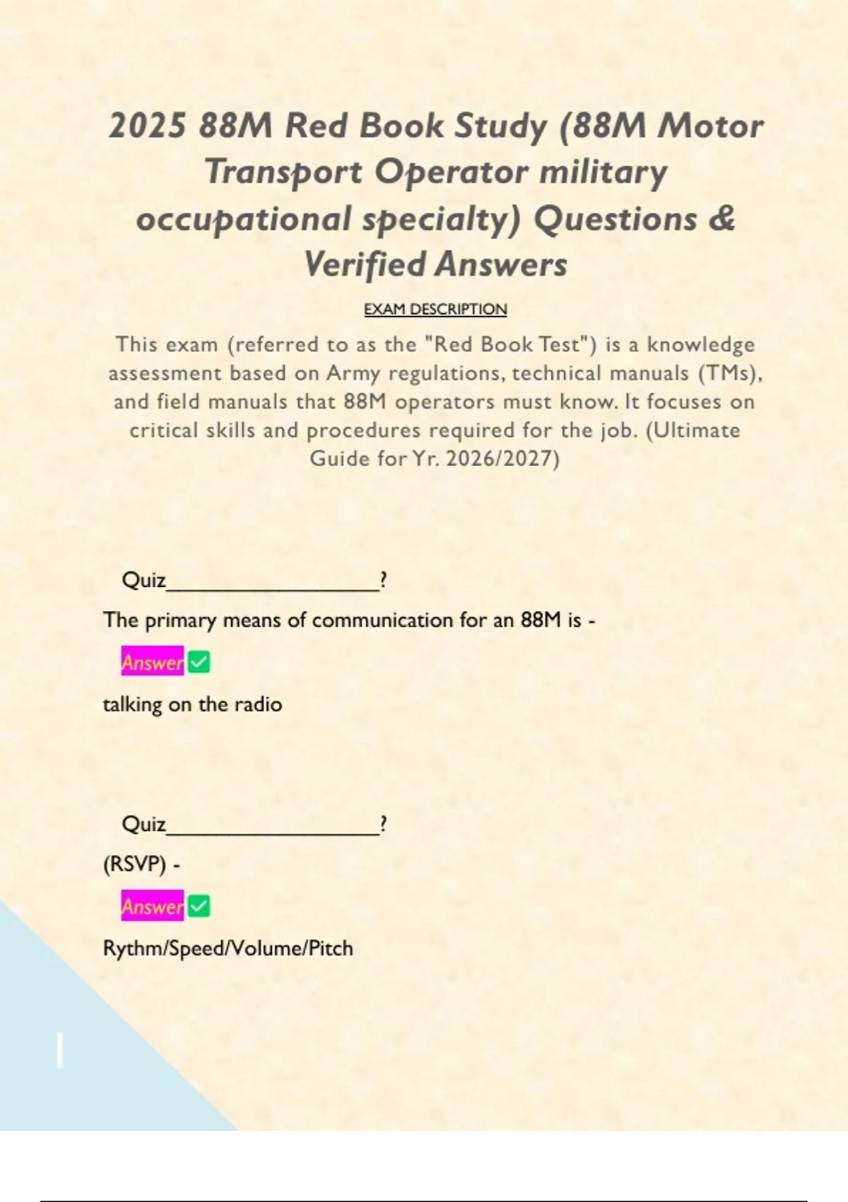 88M Red Book Study BUNDLE (88M Motor Transport Operator military ...