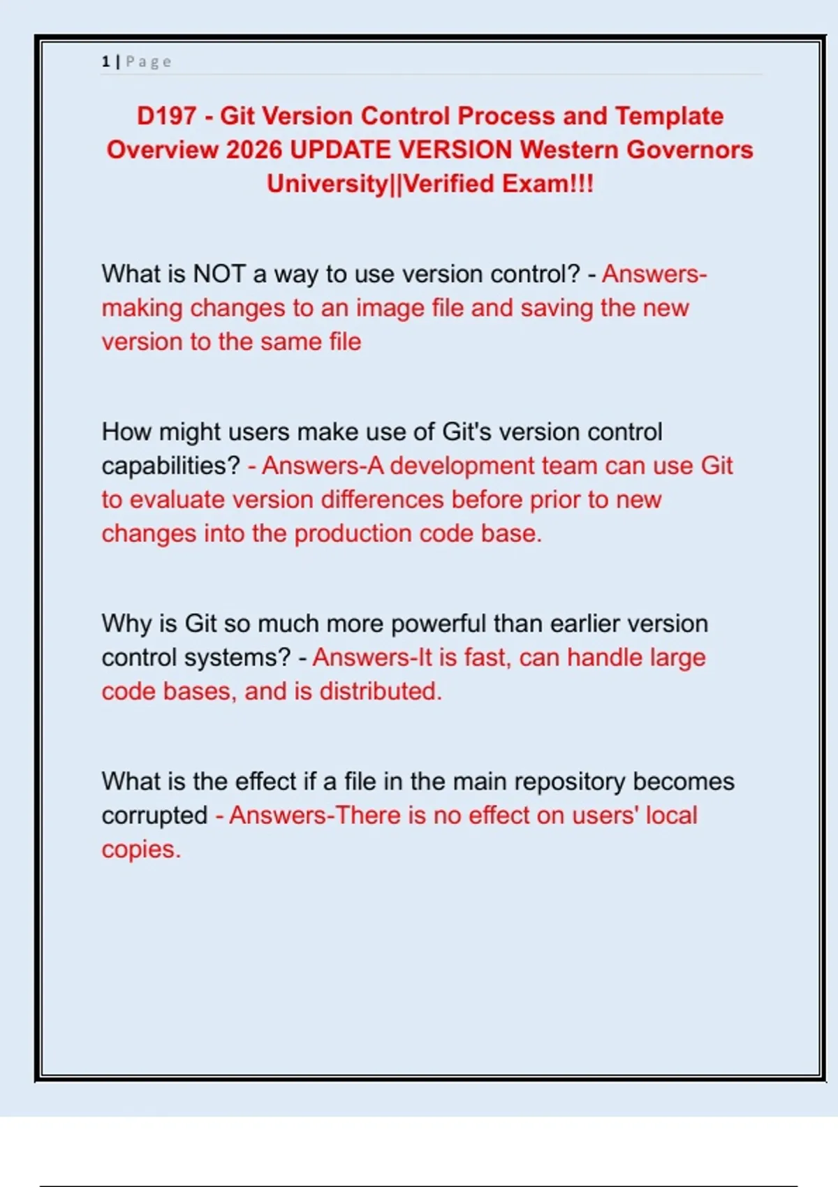 D197 - Git Version Control Process and Template Overview 2026 UPDATE VERSION Western Governors ...