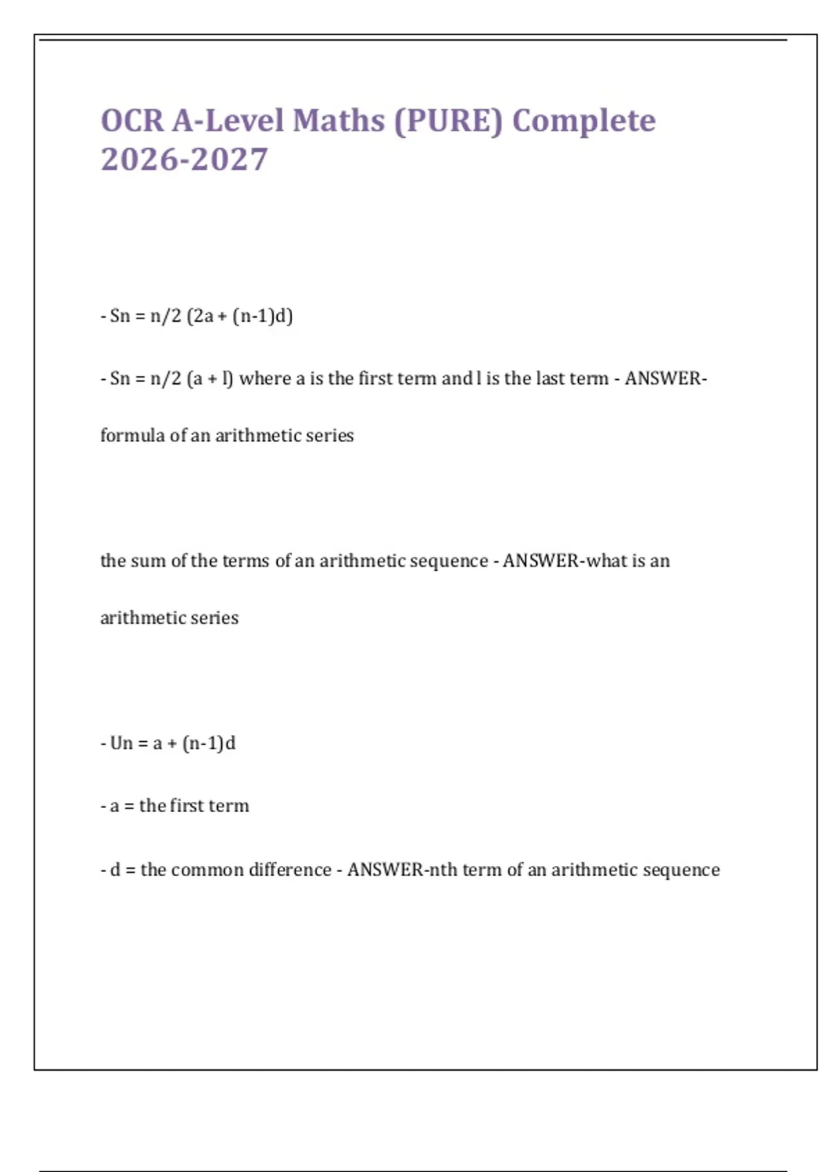 OCR A-Level Mathematics (Pure) Complete Revision Notes & Formulas ...