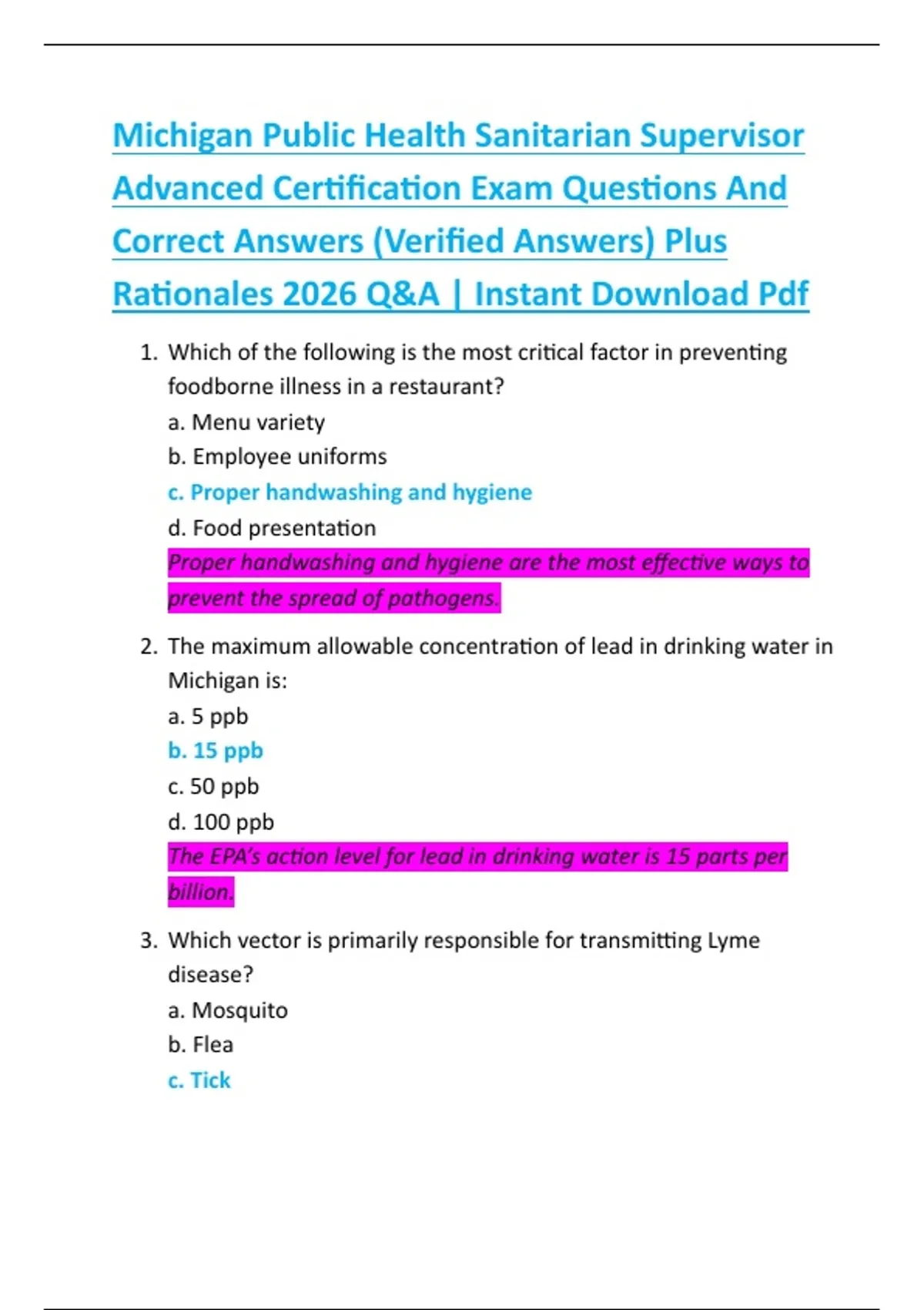 Michigan Public Health Sanitarian Supervisor Advanced Certification ...