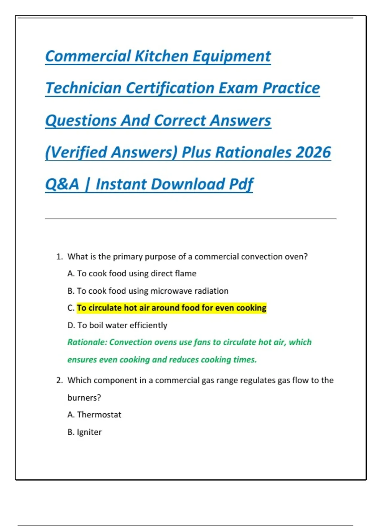 Commercial Kitchen Equipment Technician Certification Exam Practice ...