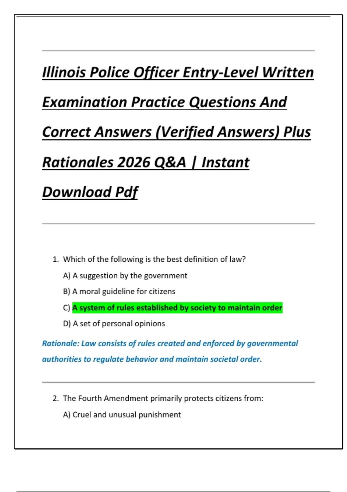 Illinois Police Officer Entry-Level Written Examination Practice ...