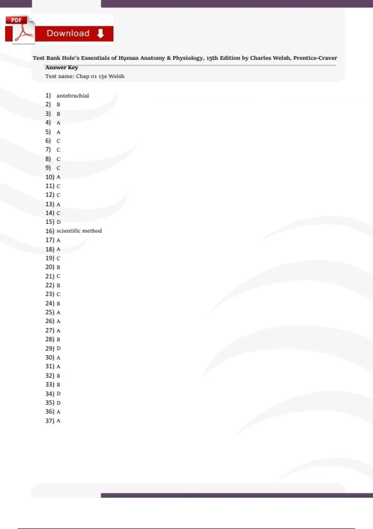 TEST BANK for Hole’s Essentials of Human Anatomy & Physiology, 15th ...