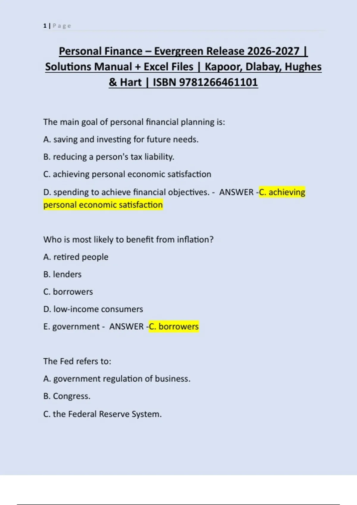 Personal Finance – Evergreen Release | Solutions Manual + Excel Files ...