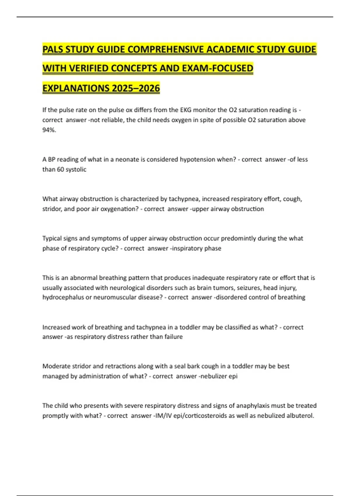 PALS study guide Comprehensive Academic Study Guide With Verified ...