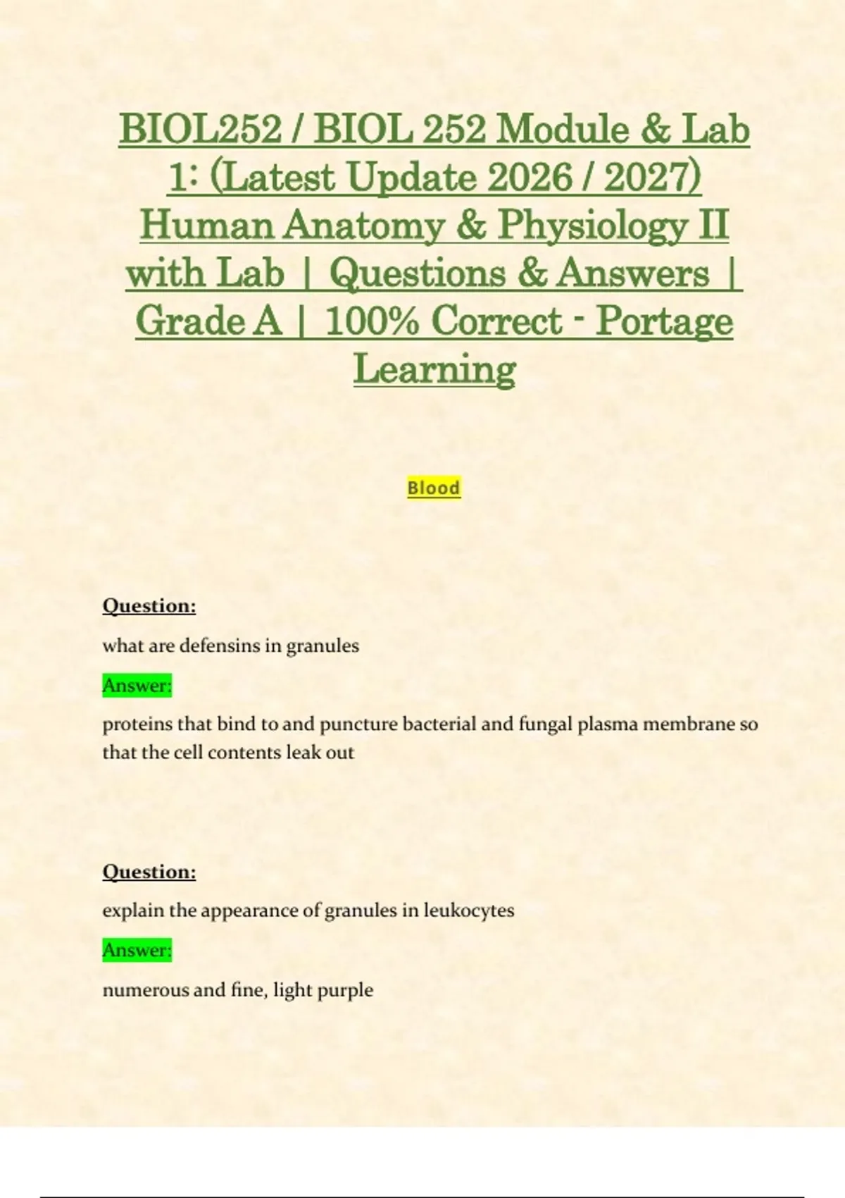 BIOL252 / BIOL 252 Module & Lab 1, 2, 3 & 4 (Latest 2026 / 2027 Updates ...