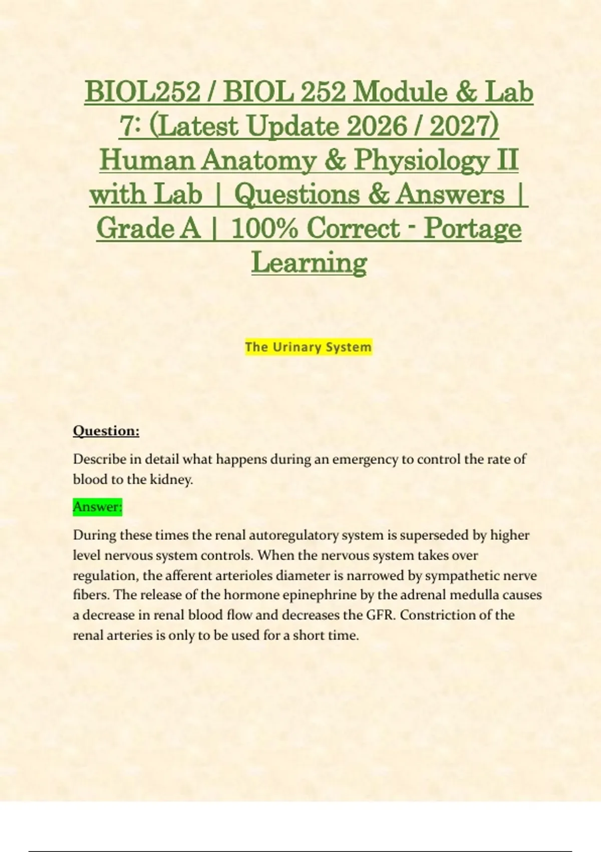 BIOL252 / BIOL 252 Module & Lab 7: (Latest Update 2026 / 2027) Human ...