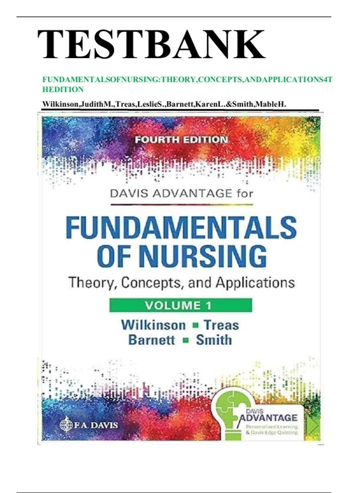 TEST BANK FOR Davis Advantage for Fundamentals of Nursing 4th Edition ...