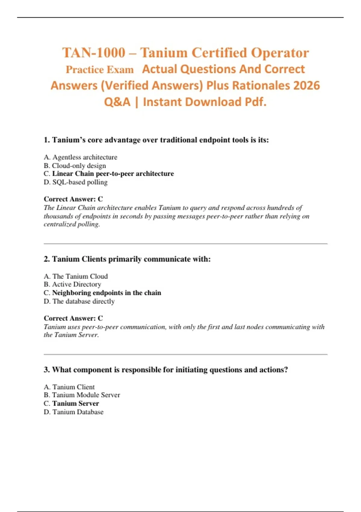 TAN-1000 – Tanium Certified Operator Practice Exam Actual Questions And ...