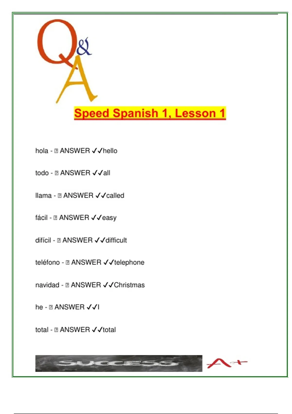 Speed Spanish 8 – 90 Vocabulary Q&A on Home, Verbs, Pronouns ...