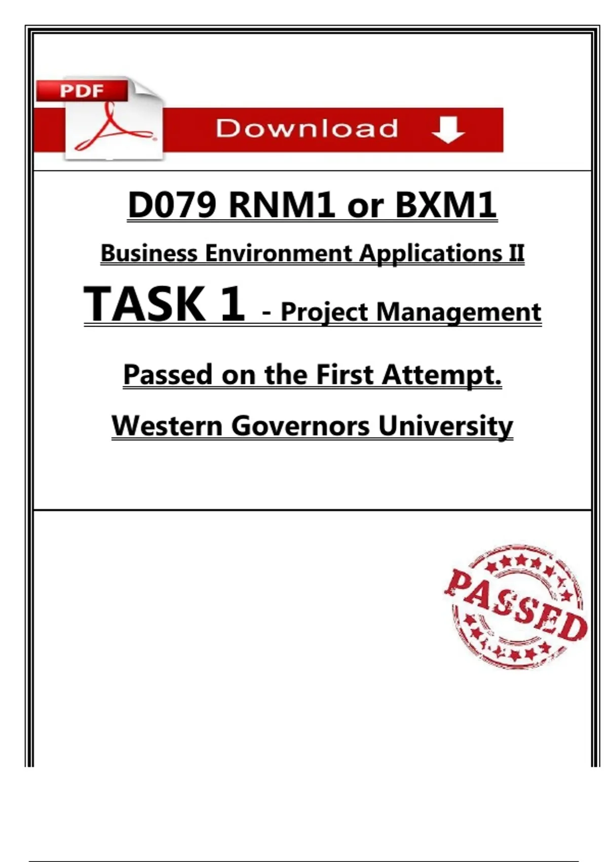D079 RNM1/BXM1 Task 1 – Project Management (2026) – Passed | WGU - D079 ...