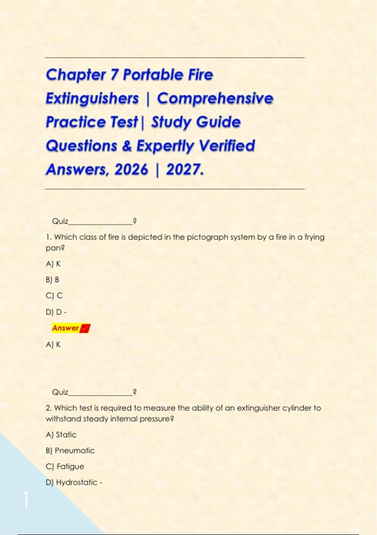 Chapter 7 Portable Fire Extinguishers | Comprehensive Practice Test ...