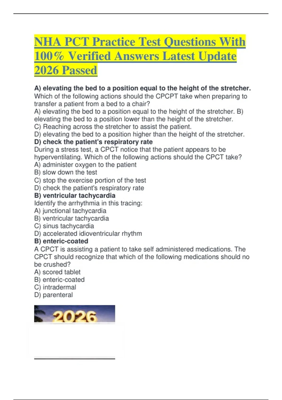 NHA PCT Practice Test Questions With 100% Verified Answers Latest ...