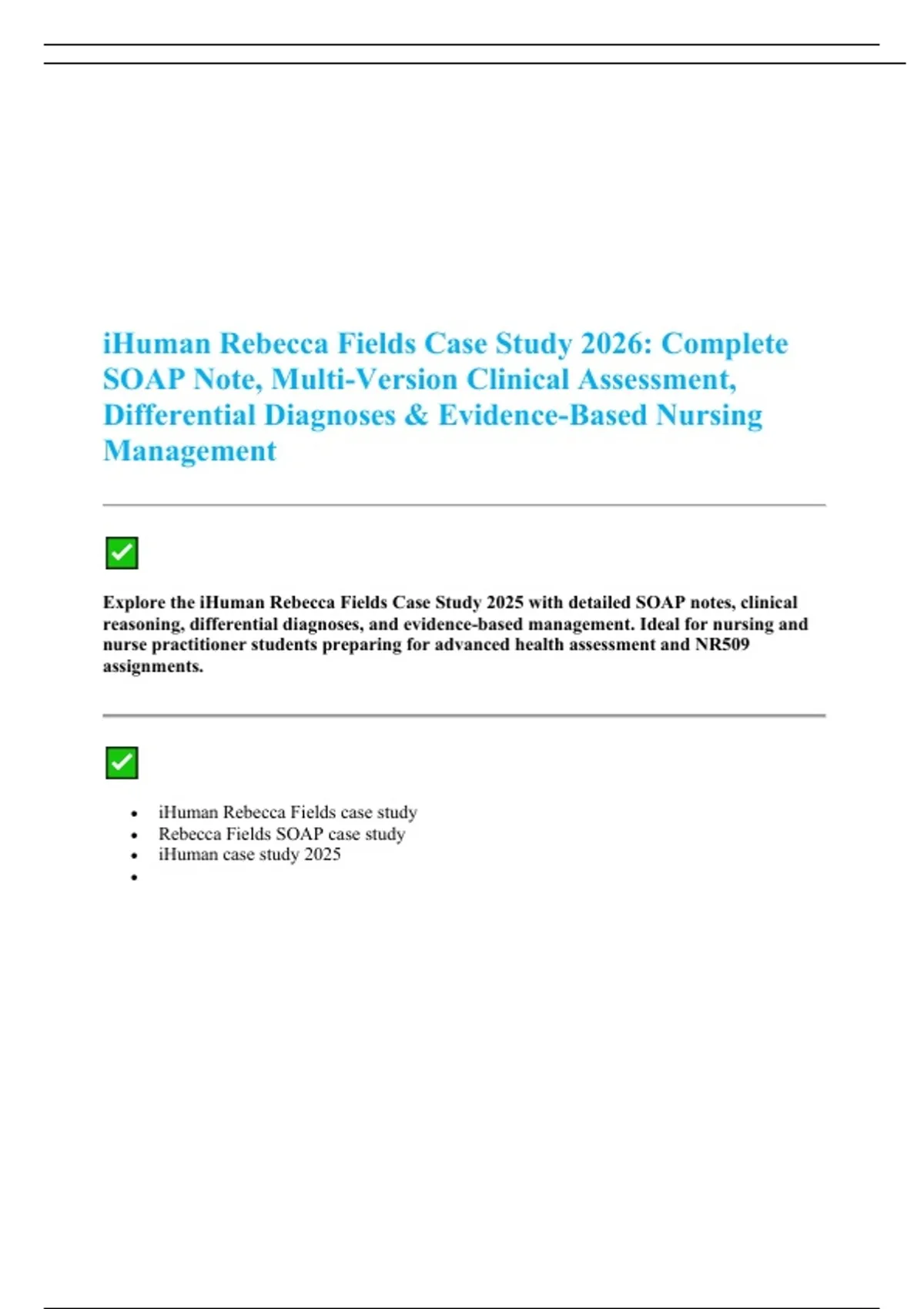 iHuman Rebecca Fields Case Study 2026: Complete SOAP Note, Multi-Version Clinical Assessment ...