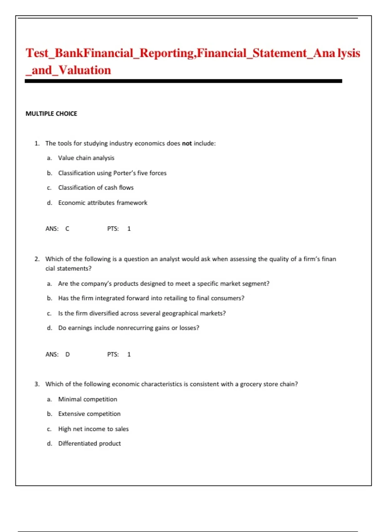 Financial Reporting, Financial Statement Analysis and Valuation Test ...