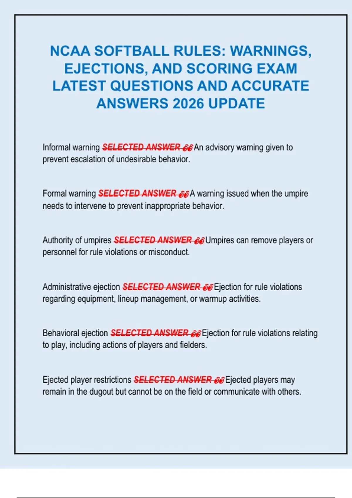 NCAA Softball Actual Exam Bundle 2026–2027 | Practice Questions ...