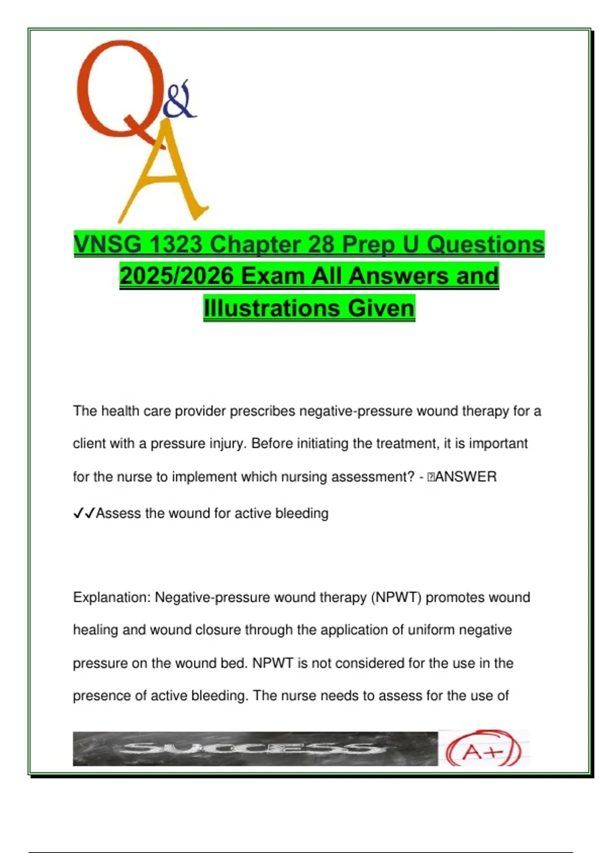 VNSG 1323 Basic Nursing Skills – 40+ Exam Questions on Wound Healing ...