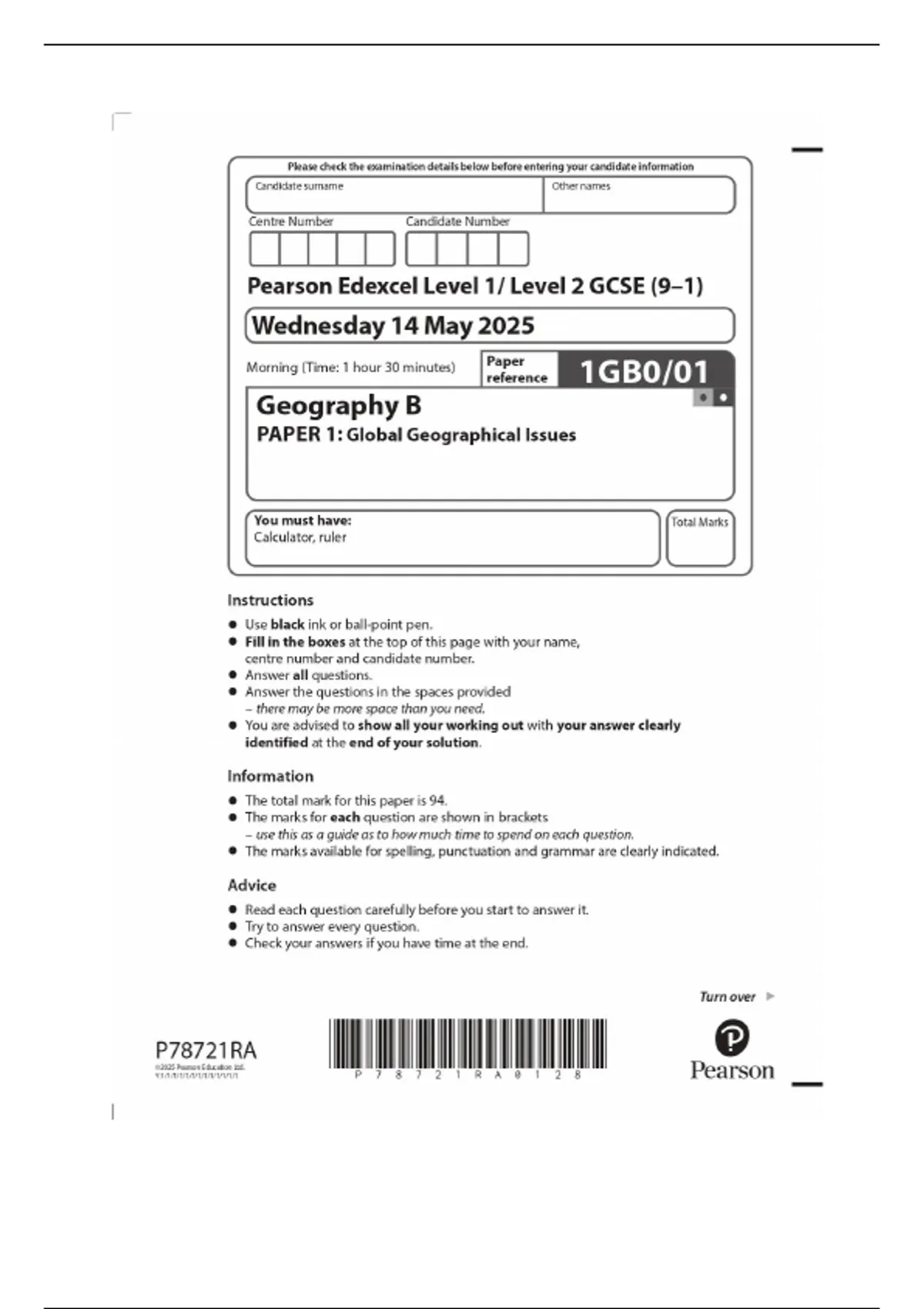 GCSE Edexcel Geography B Paper 1,2&3 – 2025 EXAMs MERGED WITH MARK ...