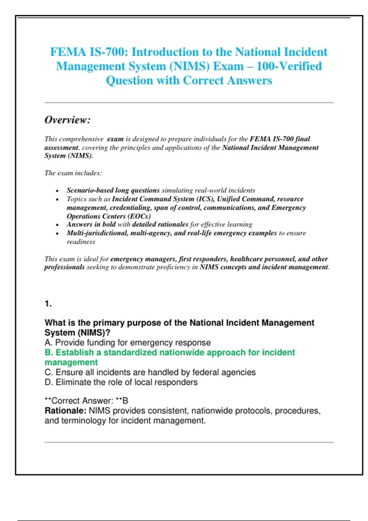 FEMA IS-700: Introduction to the National Incident Management System ...