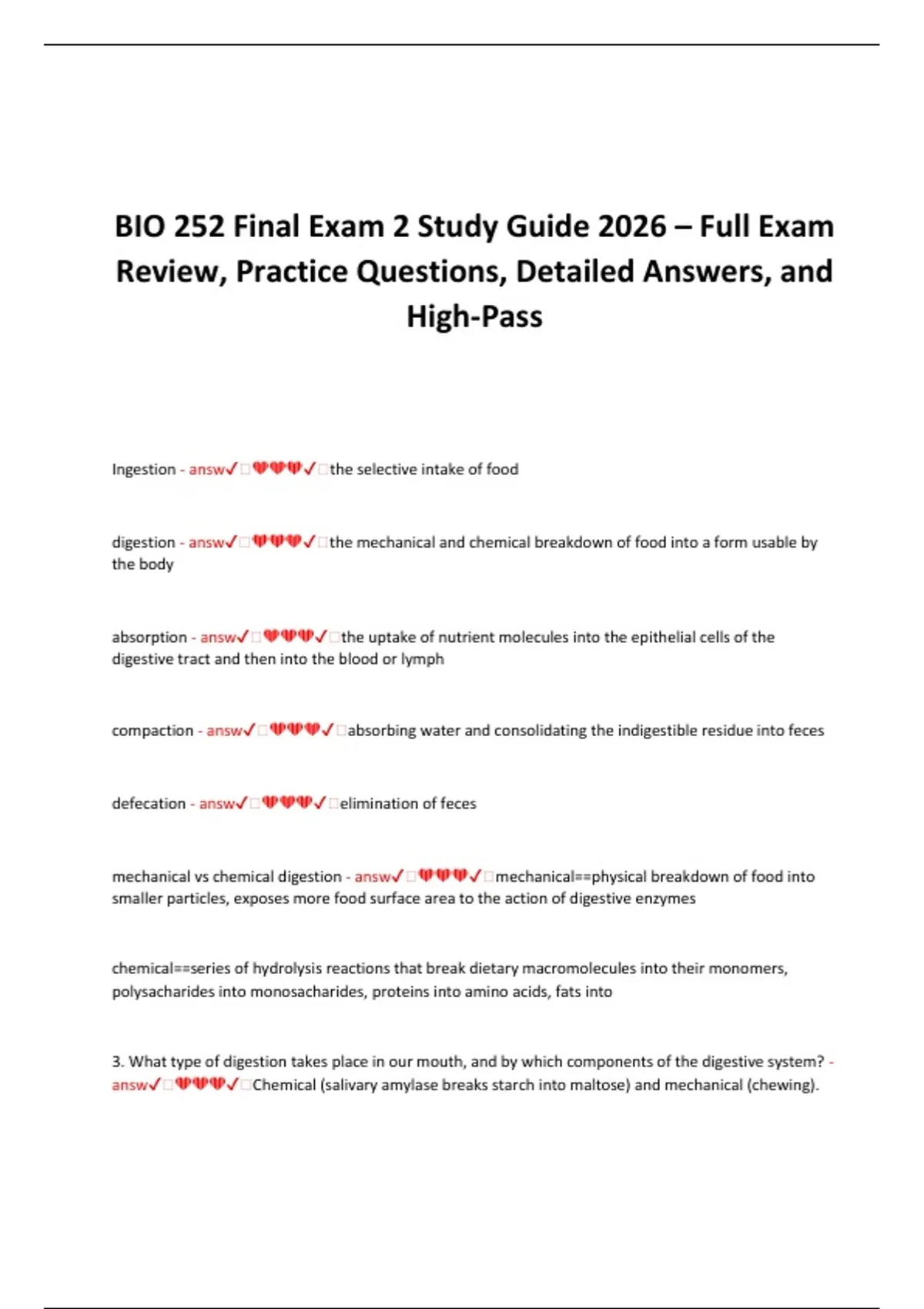 BIO 252 Human Anatomy & Physiology II Final Exam 2 Study Guide 2026 ...