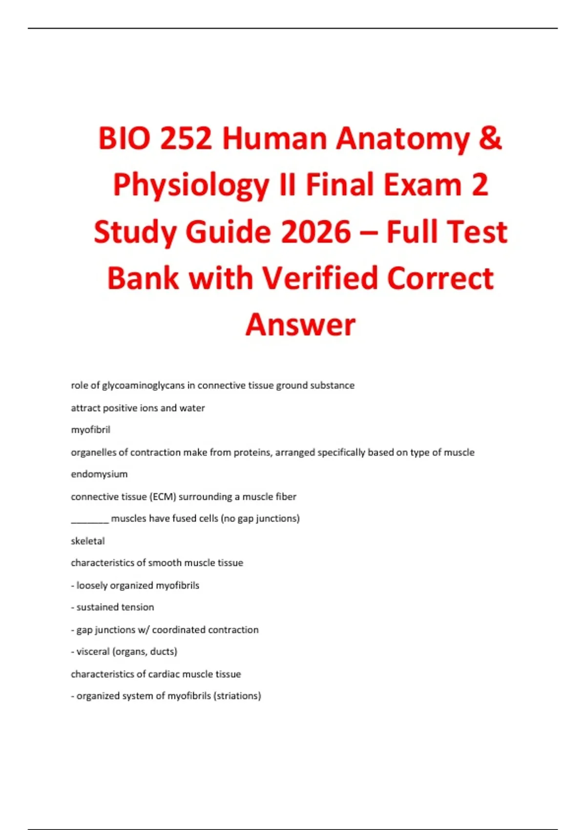 BIO 252 Human Anatomy & Physiology II Final Exam 2 Study Guide 2026 ...