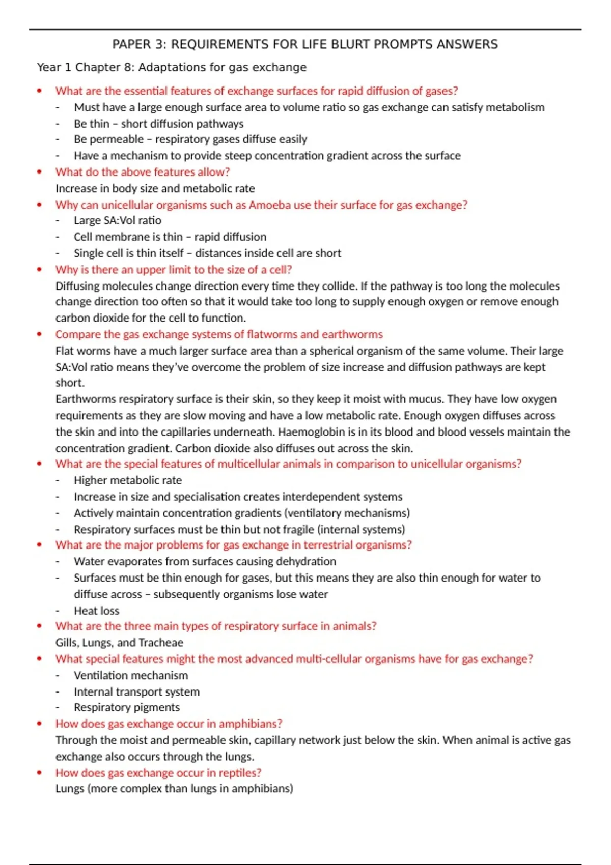 Summary Eduqas A-level Biology Paper 3 Blurting Answers - Paper 3 ...
