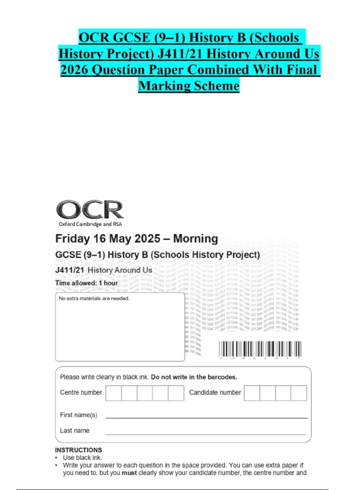 OCR GCSE (9–1) History B (Schools History Project) J411/21 History ...