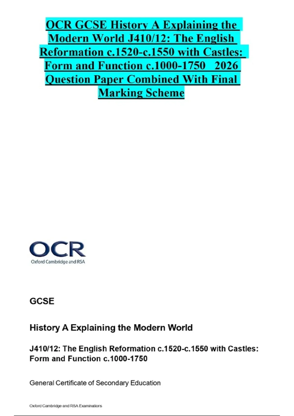 OCR GCSE History A Explaining the Modern World J410/12: The English ...