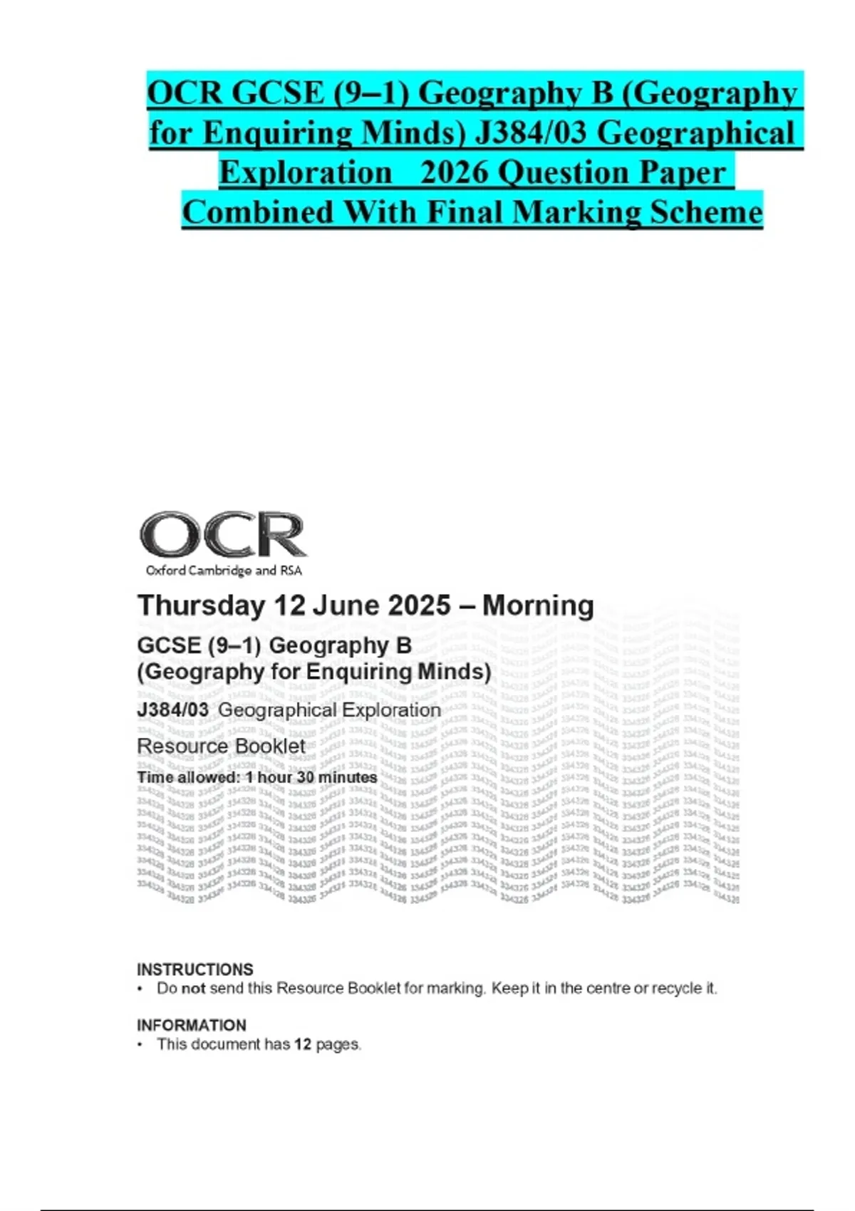 OCR GCSE (9–1) Geography B (Geography for Enquiring Minds) J384/03 ...