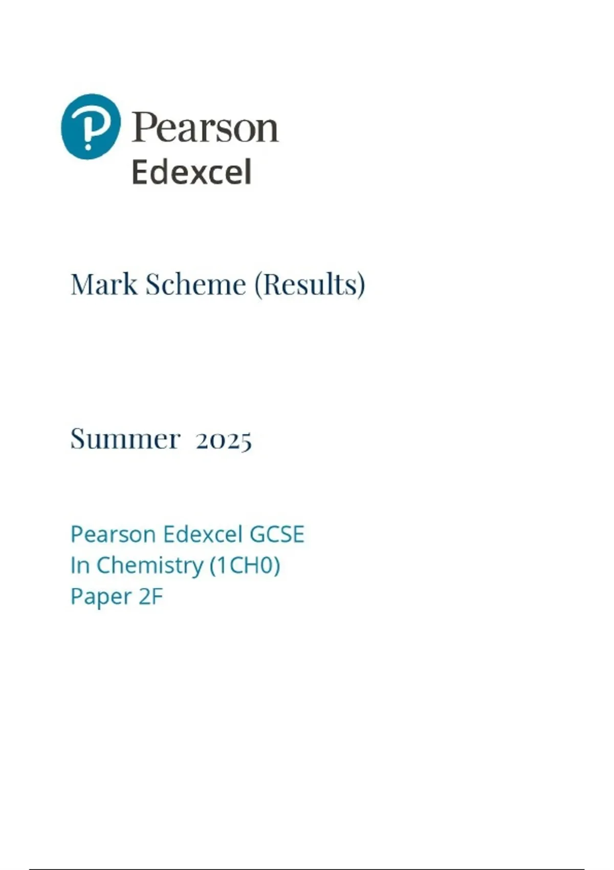 Edexcel Gcse 2025 Chemistry Triple Science Foundation Tier 1CH0/2F ...